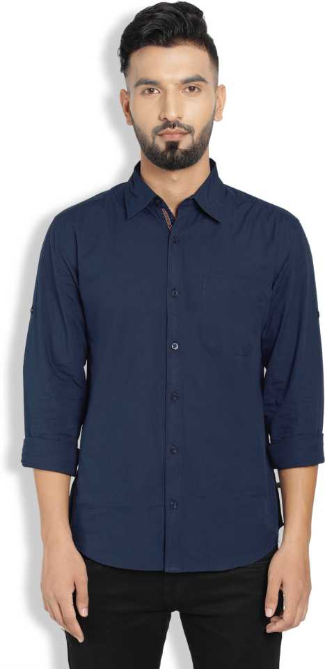 PerfectFit Men Solid Casual Dark Blue Shirt - Dealnloot